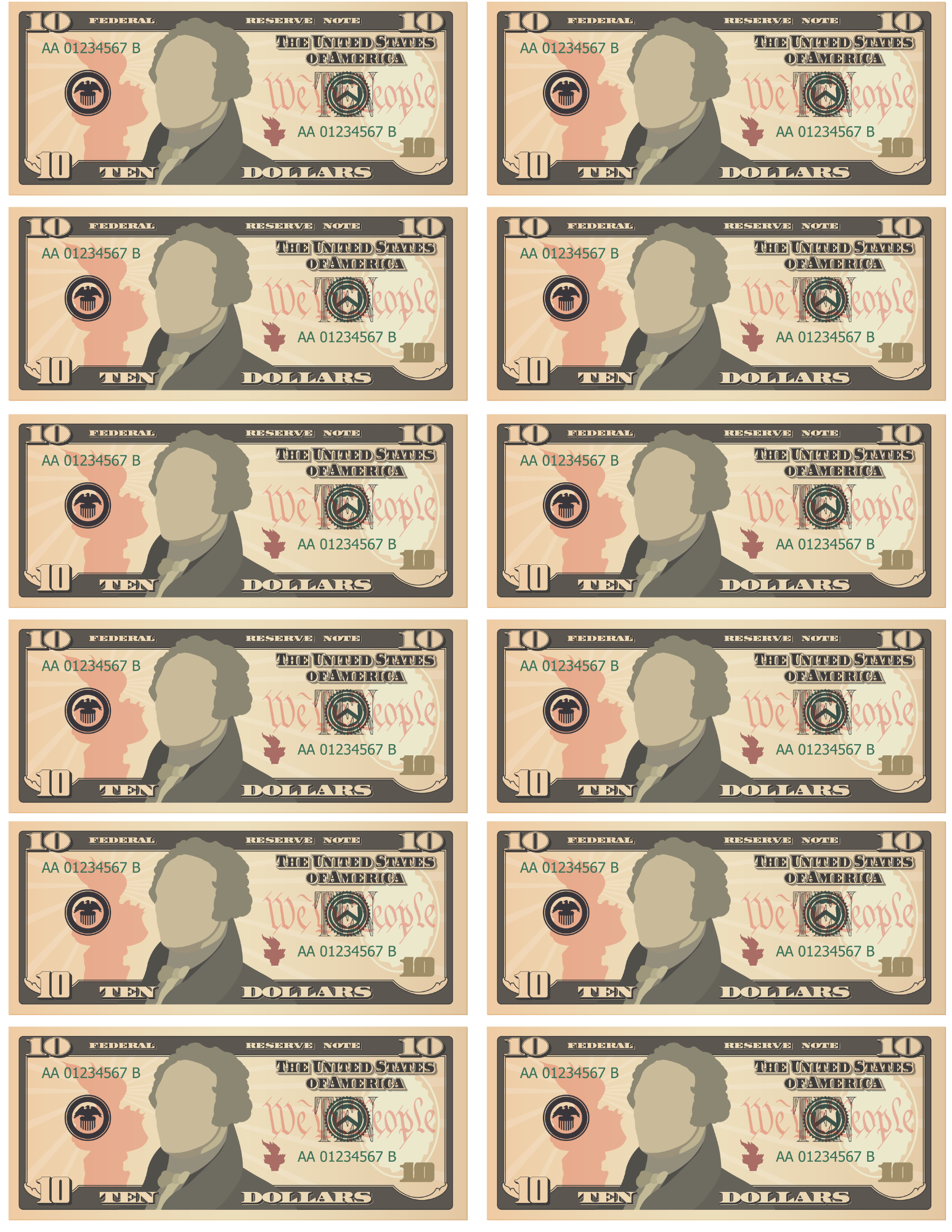 Color Dollar Bills Printable