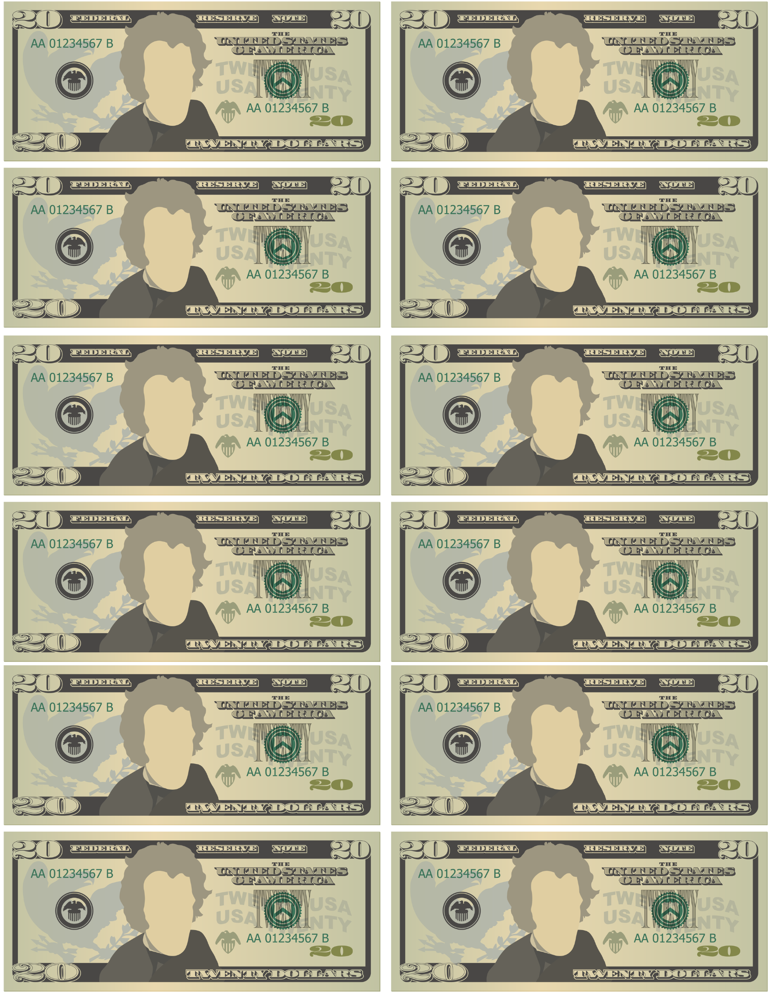 Printable Money - Twenty Dollar Bill